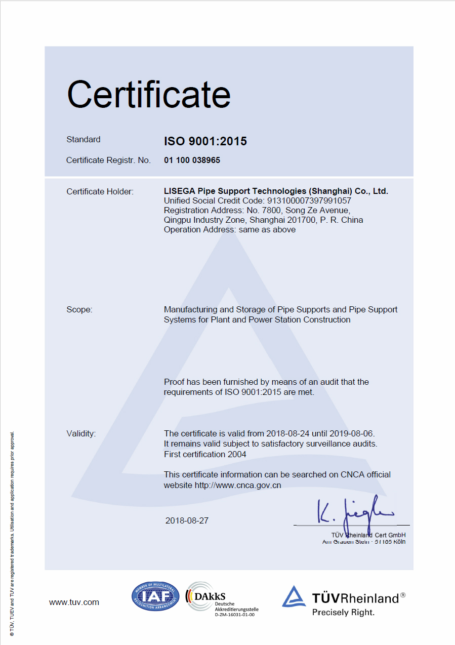ISO 9001 - LISEGA SE : LISEGA SE